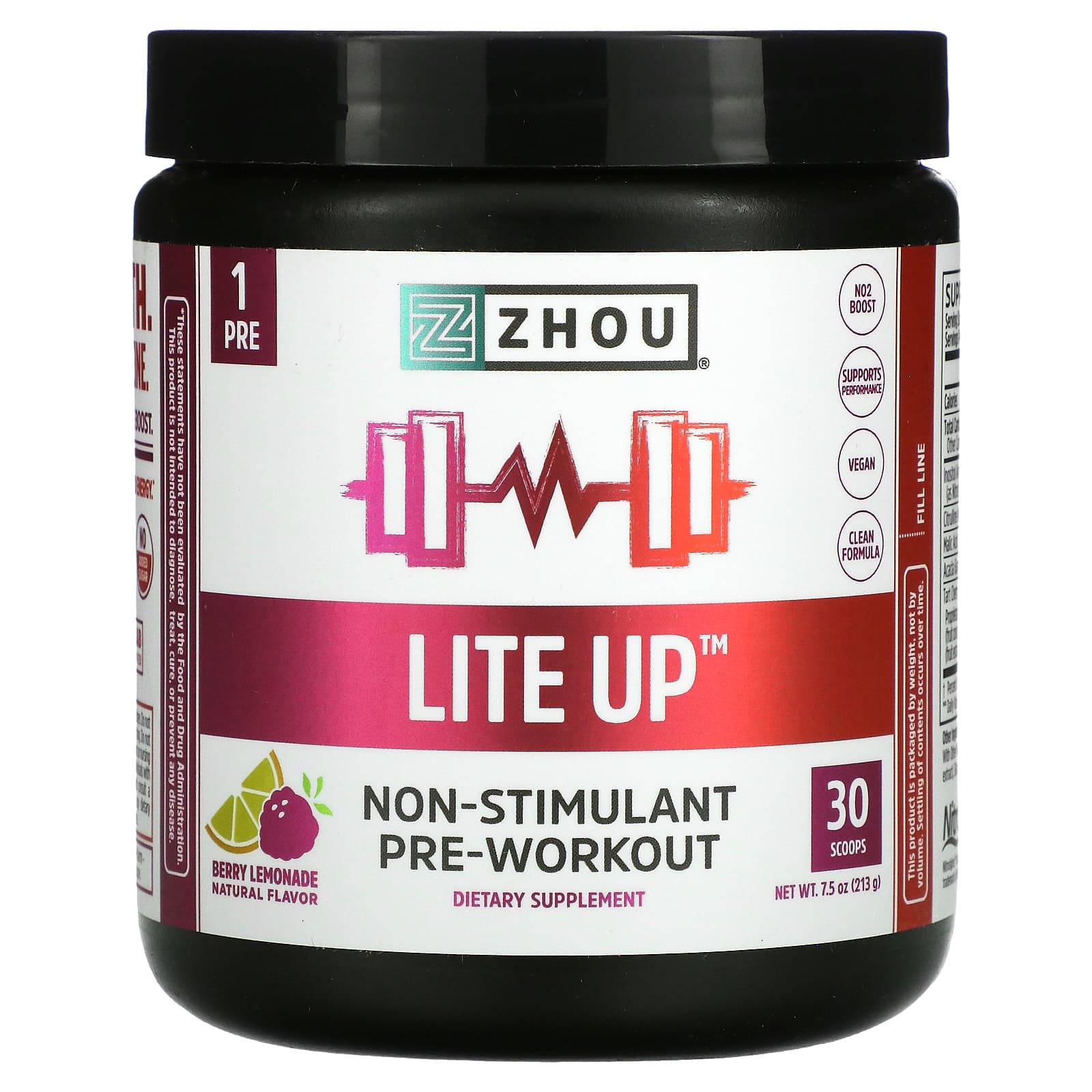 Zhou Nutrition, Lite Up, Non-Stimulant Pre-Workout, Berry Lemonade, 7.5 ...