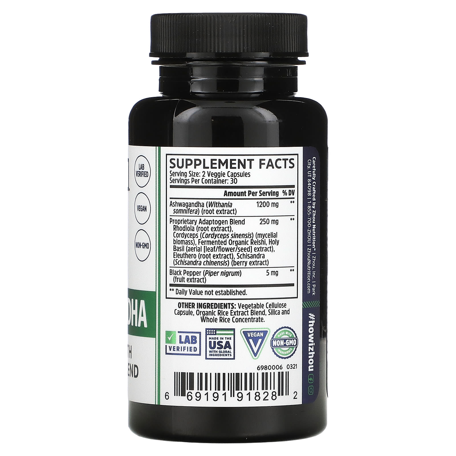 Zhou Nutrition, Ashwagandha, Max Strength, 1200 mg, 60 Veggie Capsules