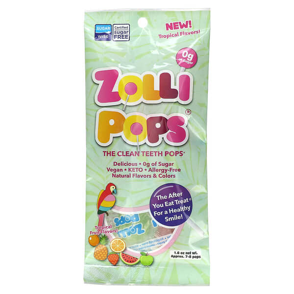 Zollipops, Zolli Pops, The Clean Teeth Drops, Tropical Fruit, Approx. 7 ...