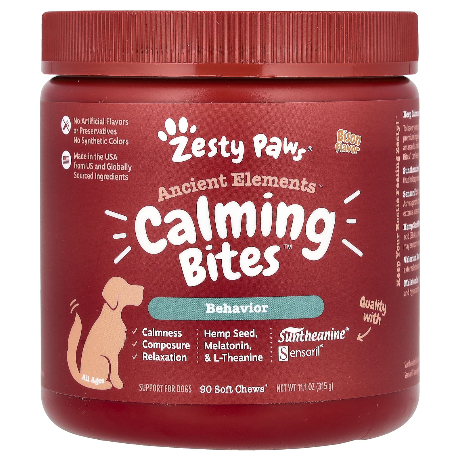 Zesty Paws, Ancient Elements, Calming Bites, For Dogs, All Ages, Bison ...